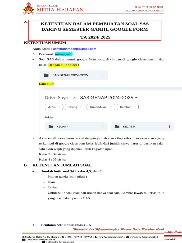 KETENTUAN UMUM GOOGLE FORM SAS Genap KELAS4,5 | PDF