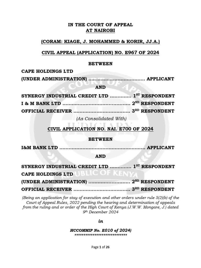 Civil (Appeal) Application No. NAI. E967 of 2024 as consolidated with ...