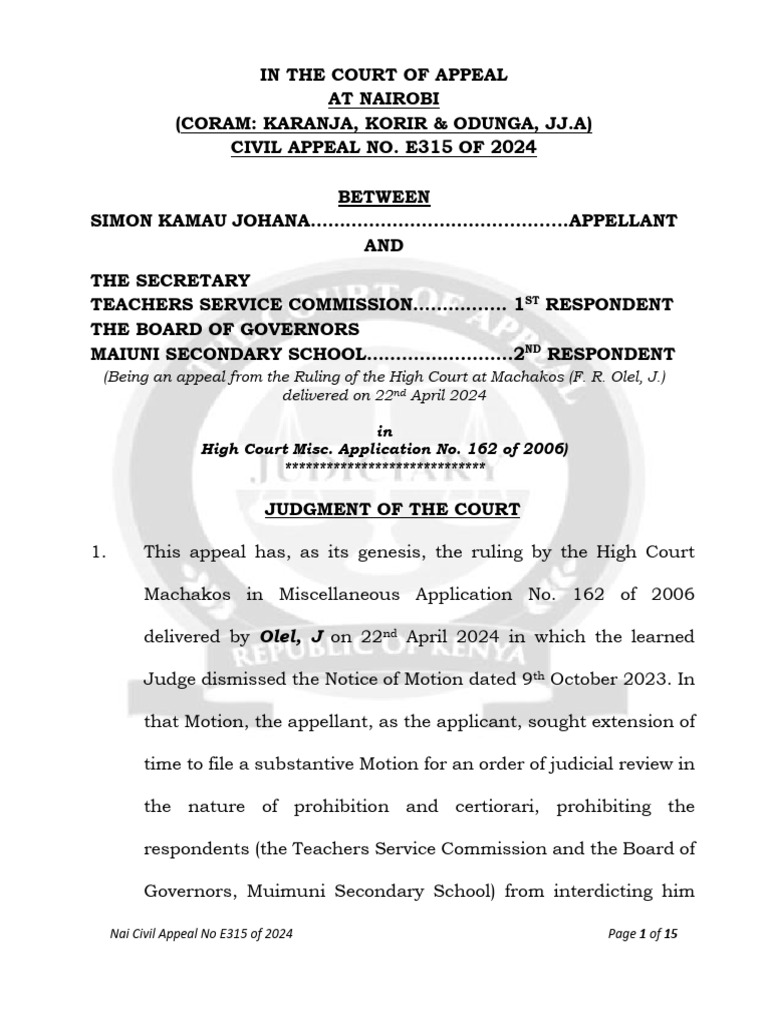 Civil Appeal No. E315 of 2024 | PDF | Appeal | Certiorari