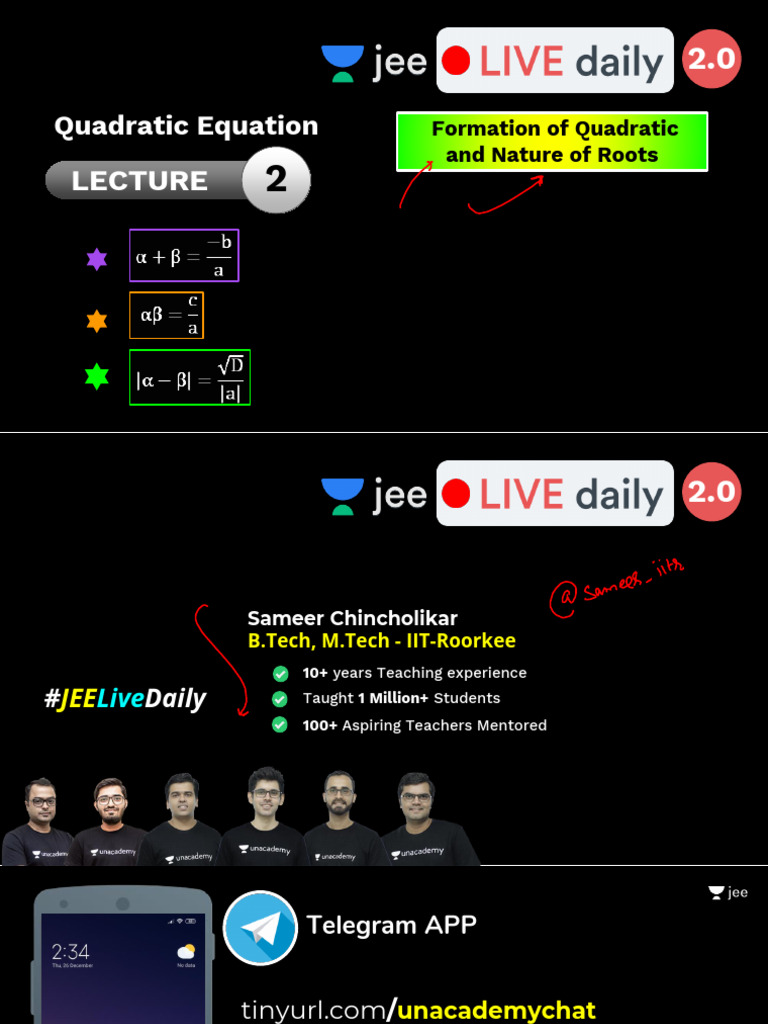 L-2_ Quadratic Equation Subtopic_ Formation of Quadratic and Nature of Roots (1) | PDF ...