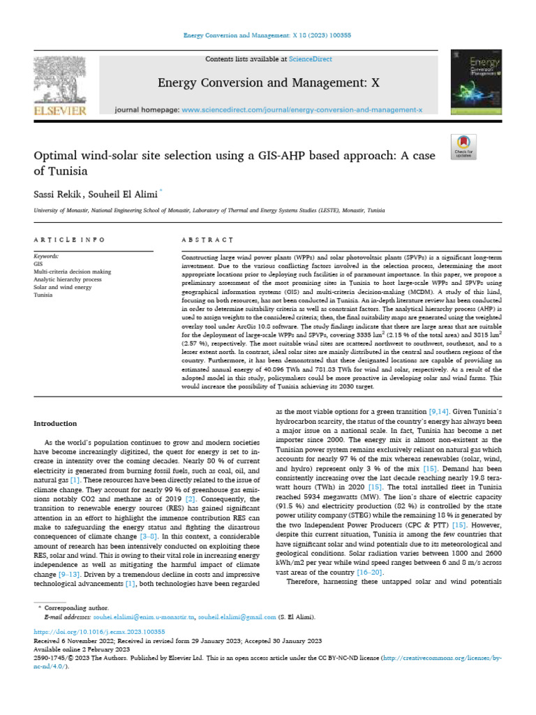 Optimal wind-solar site selection using a GIS-AHP based approach- A ...