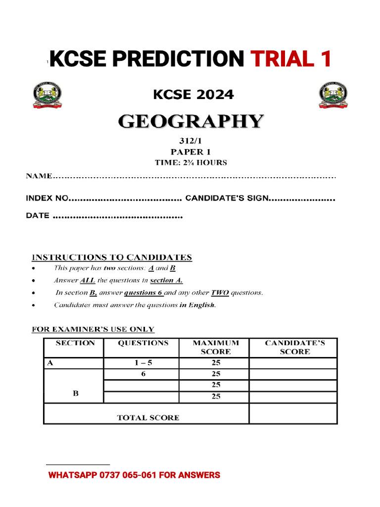 Geo PP1-2 Kcse Prediction 2024 | PDF | Kenya | Weather
