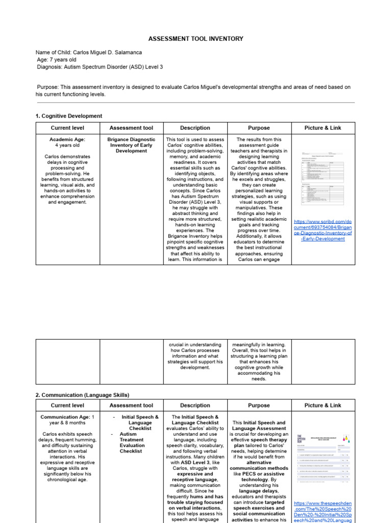Iep Assessment Tool Inventory | PDF | Autism | Asperger Syndrome