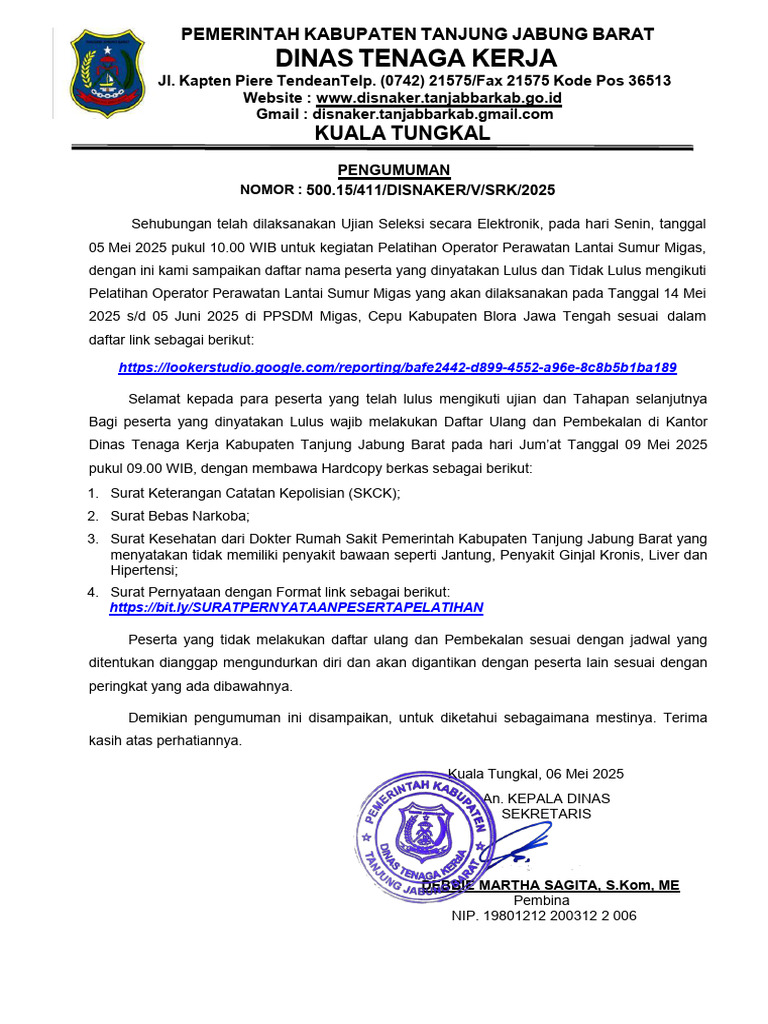 Pengumunan Kelulusan Pelatihan PPSDM Migas Cepu 2025 Koreksi Tanggal ...