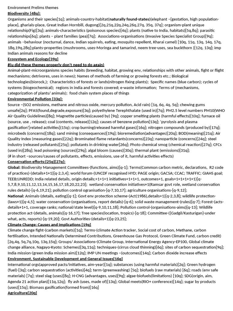 Environment Prelims Themes | PDF | Conservation Biology | Natural ...