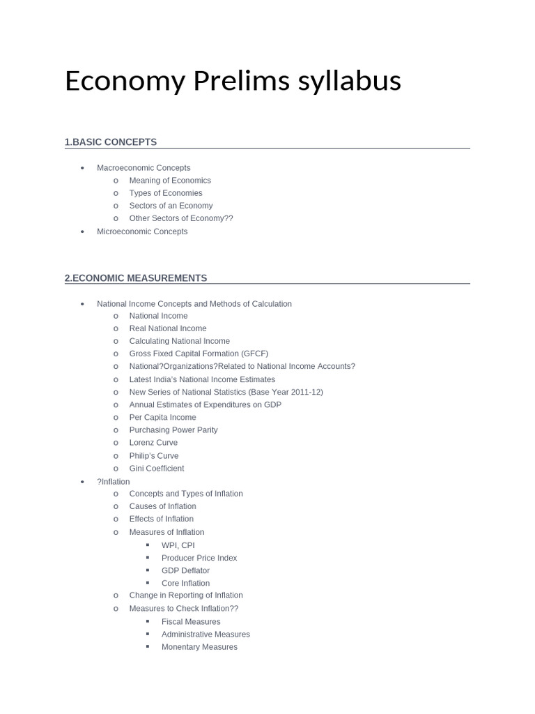 Economy Prelims Syllabus | PDF | Inflation | Taxes