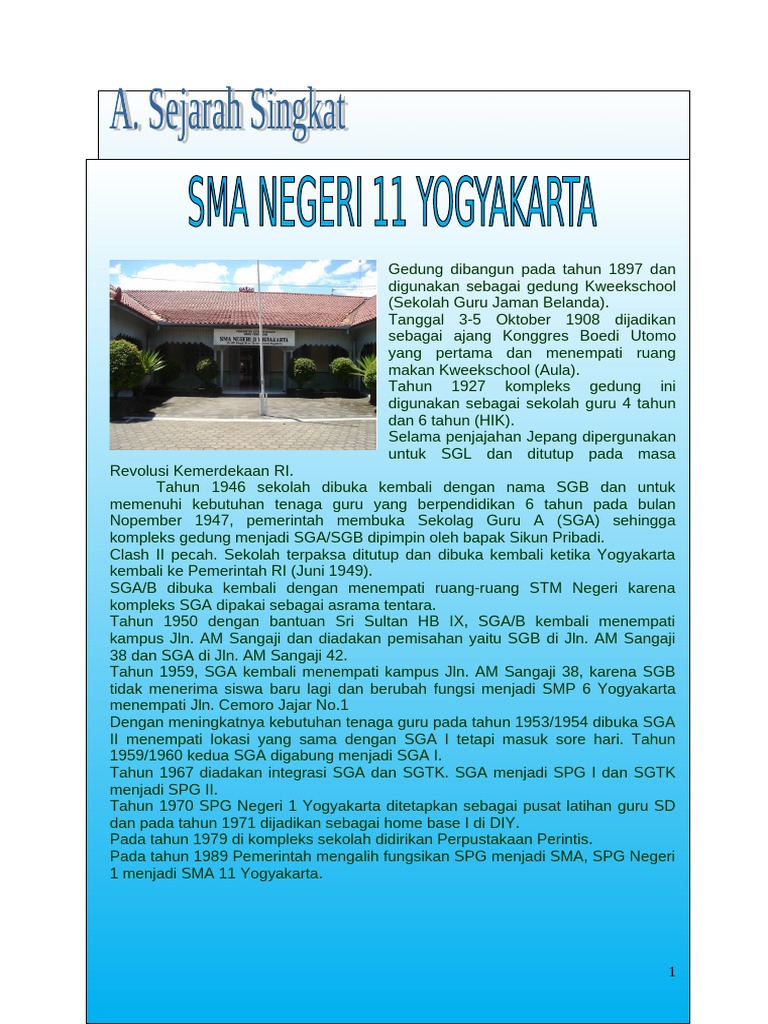 Sejarah dan Profil SMA 11 Yogyakarta | PDF