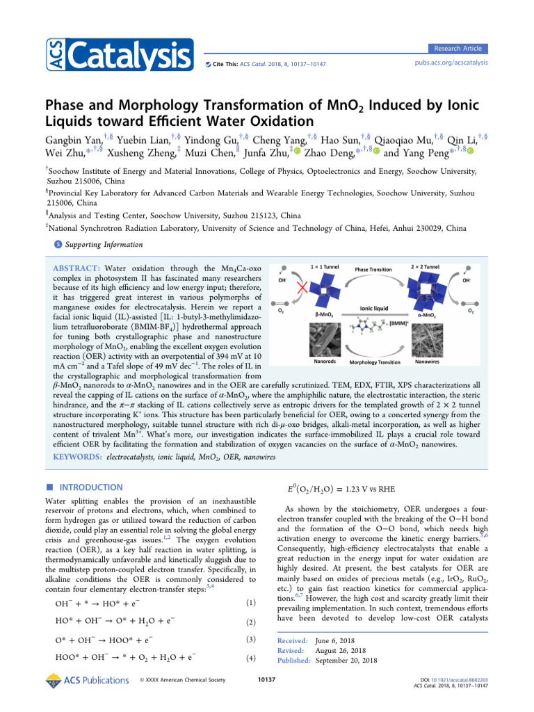 23 Phase and Morphology Transformation of MnO2 Induced by Ionic Liquids Toward Efficient Water ...