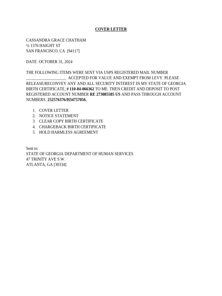 Cover Letter Cassie To Ga Dhs | PDF