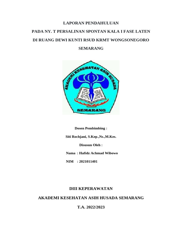 LP Persalinan Spontan Kala I DW Kunti Maternitas RSWN (Hafidz) | PDF