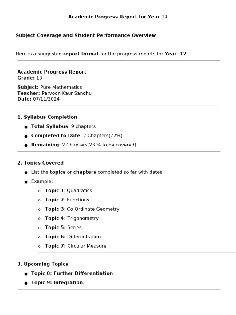 Year 12 Academic Progress Report | PDF