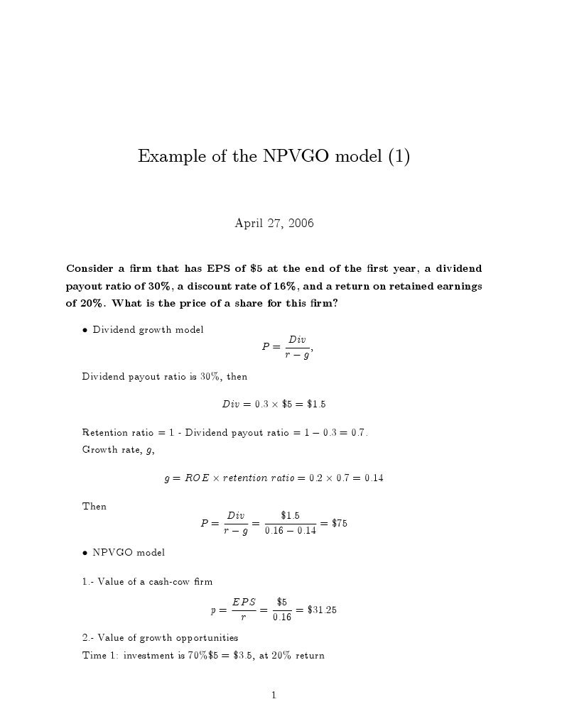 Example of The NPVGO Model (1) : April 27, 2006 | PDF