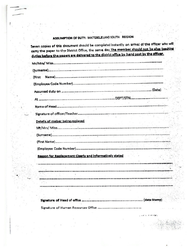 Assumption of Duty Form | PDF