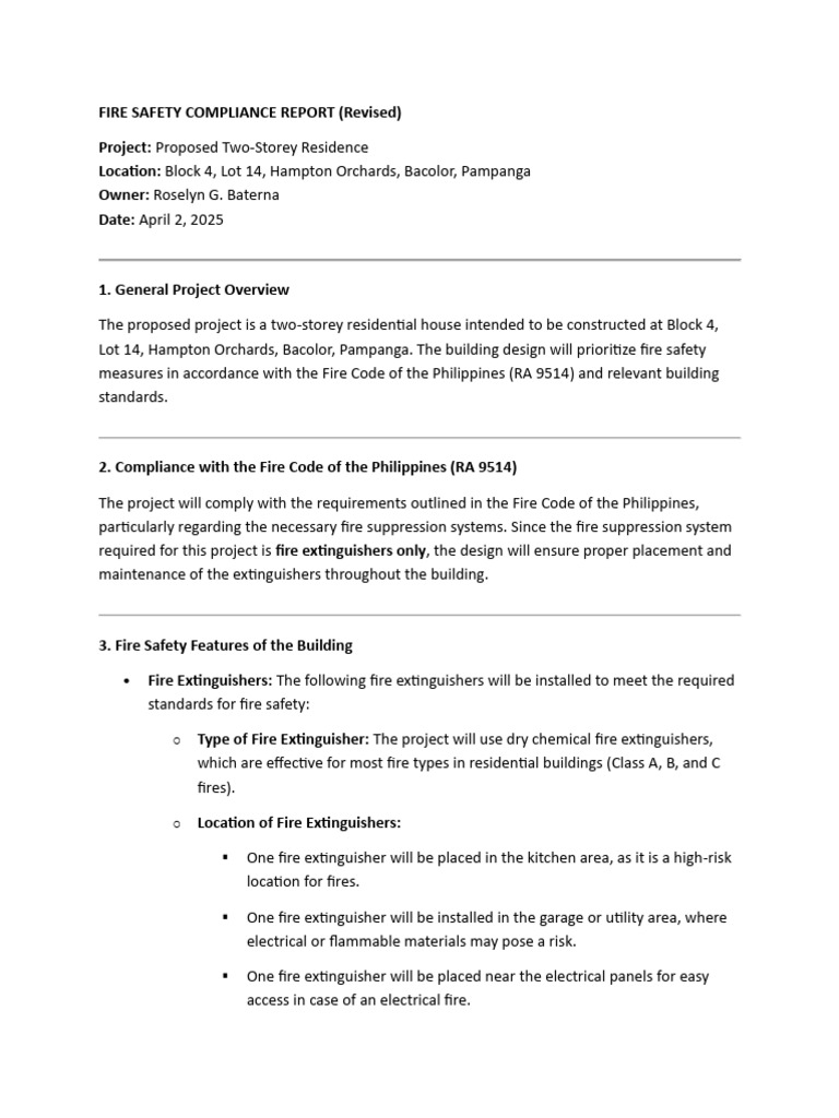 Fire Safety Compliance Report for Residence | PDF | Fire Safety ...