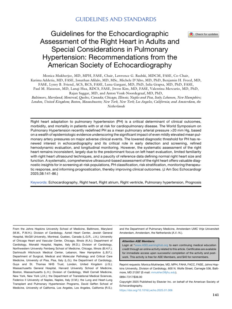 ASE Guidelines for Right Heart Assessment 2025 | PDF | Echocardiography ...