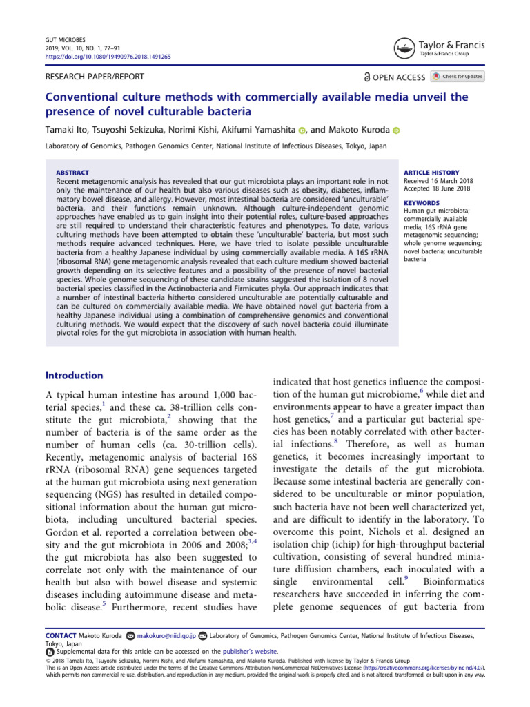 Culturing Novel Gut Bacteria Using Media | PDF | Microbiota | Bacteria