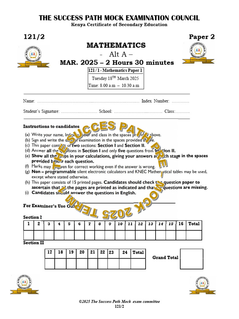 Pre-Mock Mathematics PP2 QS 2025 | PDF | Circle | Equations