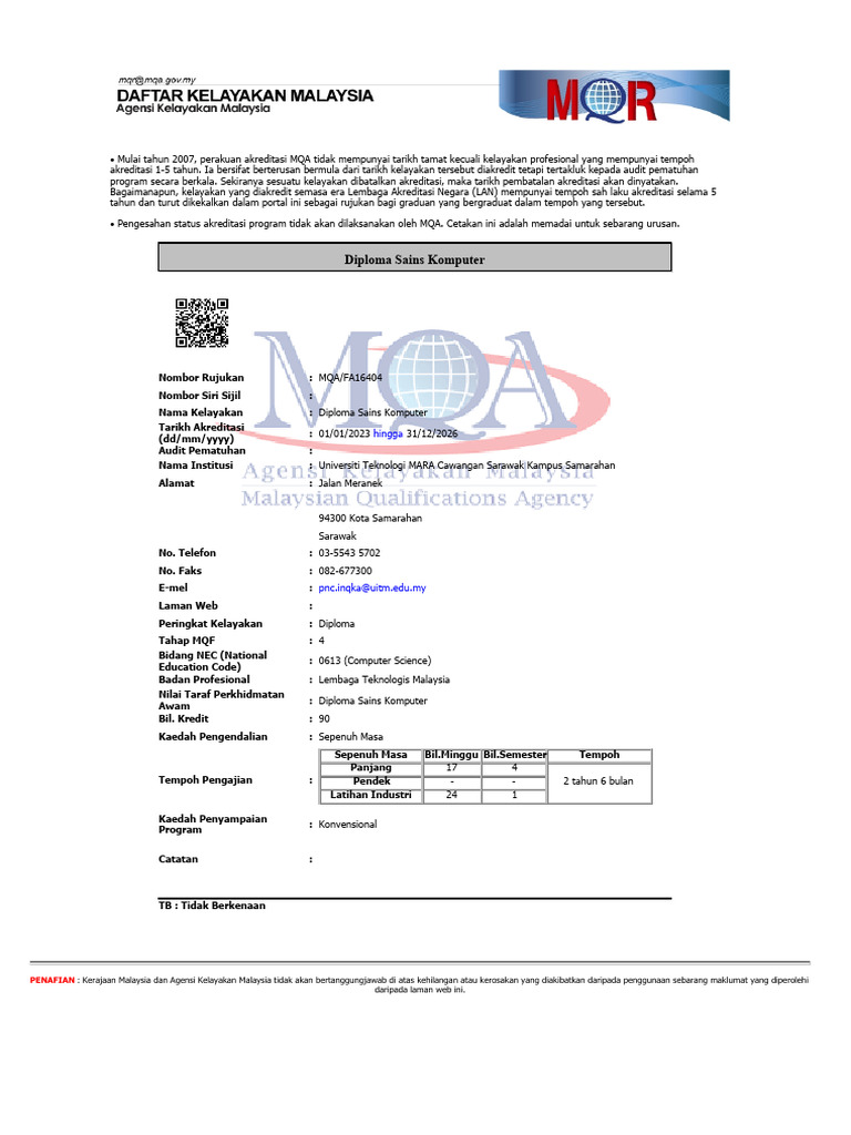 Diploma Sains Komputer: Hingga | PDF