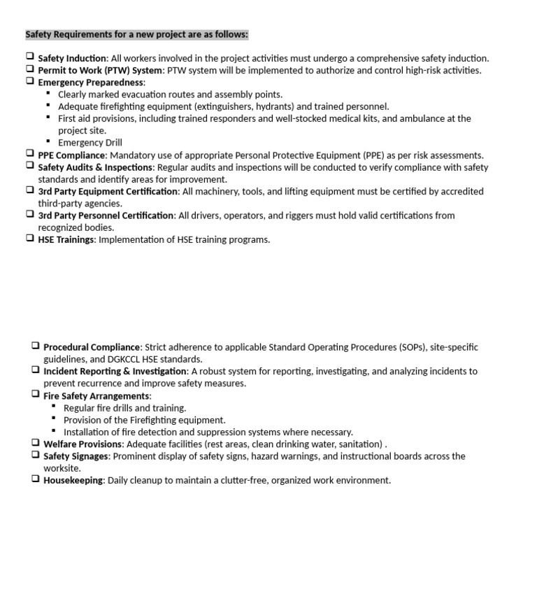 Safety Requirements - New Project | PDF