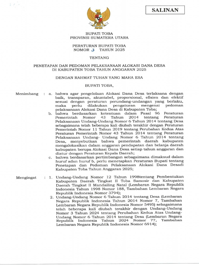 PERBUP Toba ADD 2025 | PDF