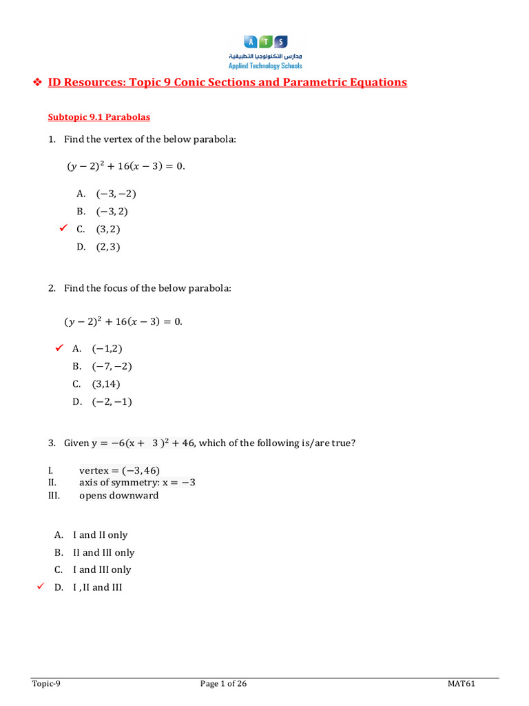 Conic Sections in MAT61 | PDF | Circle | Geometric Shapes