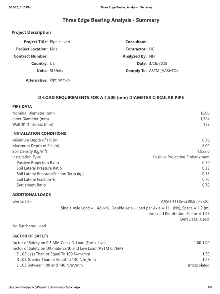 Pipe Culvert Structural Calculation | PDF