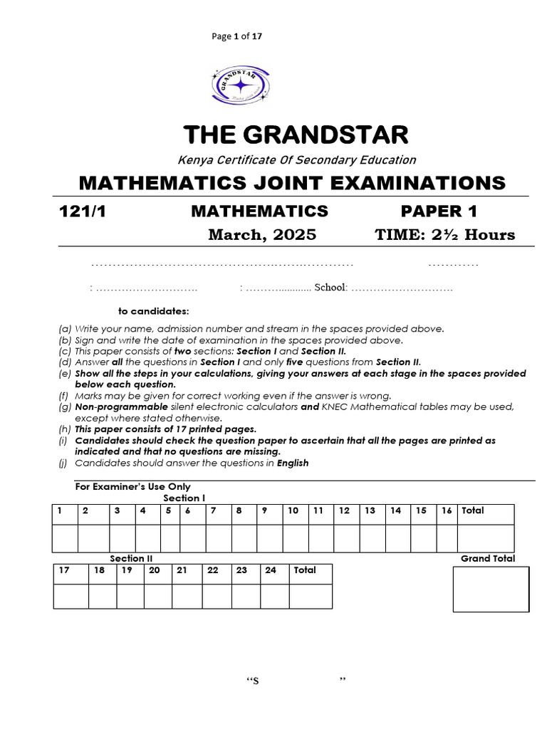 Grand Test Key 2025: Math Paper 1 | PDF | Mathematics | Geometry