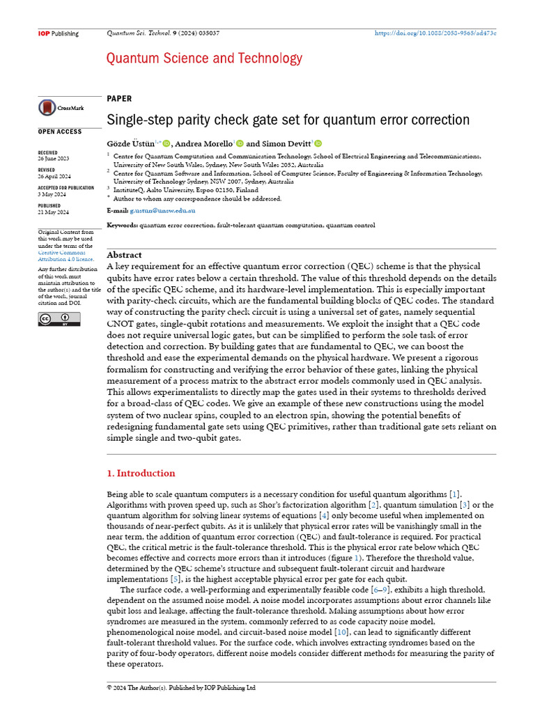 Single-step_parity_check_gate_set_for_quantum_erro | PDF | Quantum Computing | Nuclear Magnetic ...