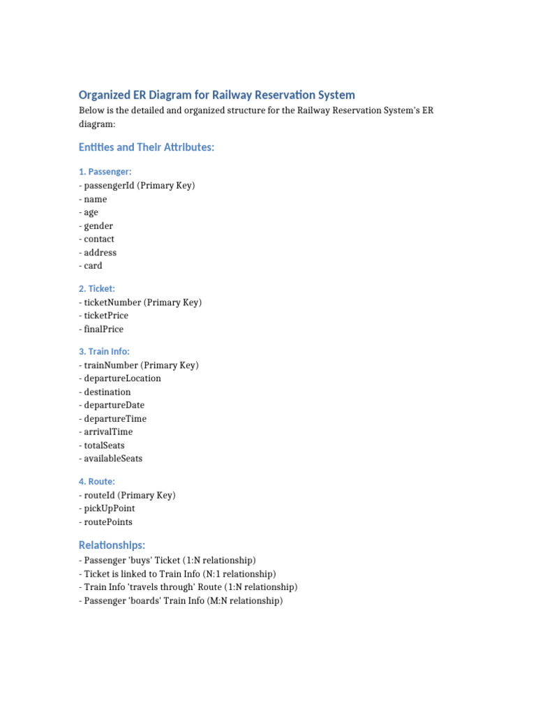 Organized ER Diagram Railway Reservation | PDF
