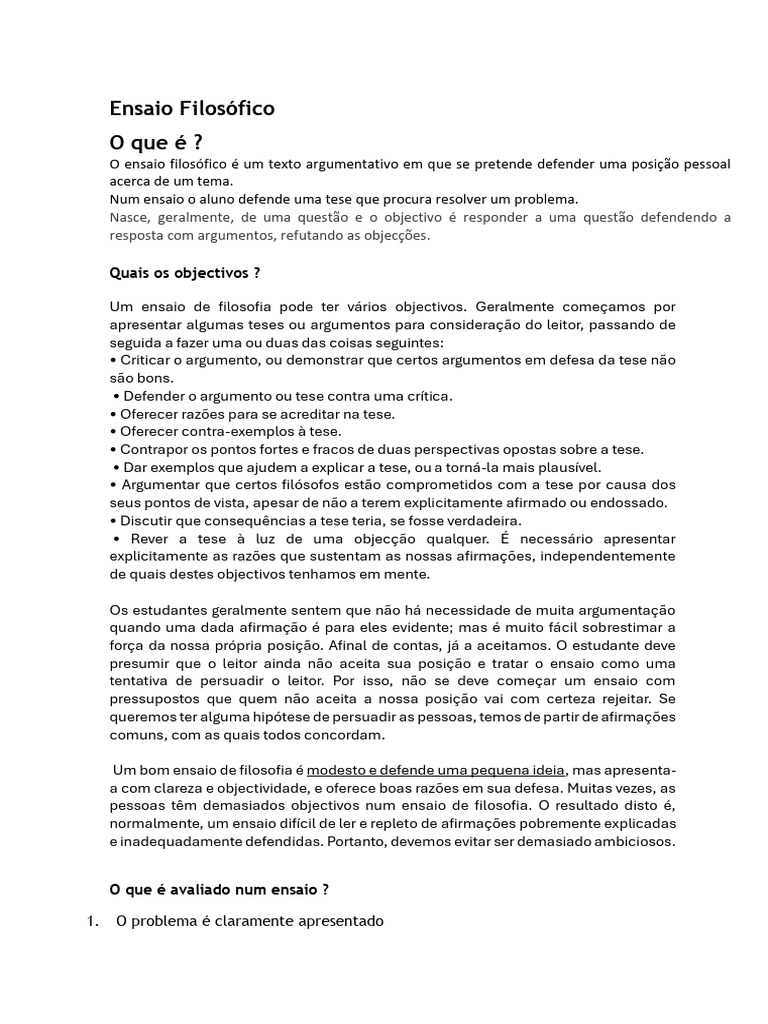Ensaio Filosófico | PDF | Argumento | Ensaios