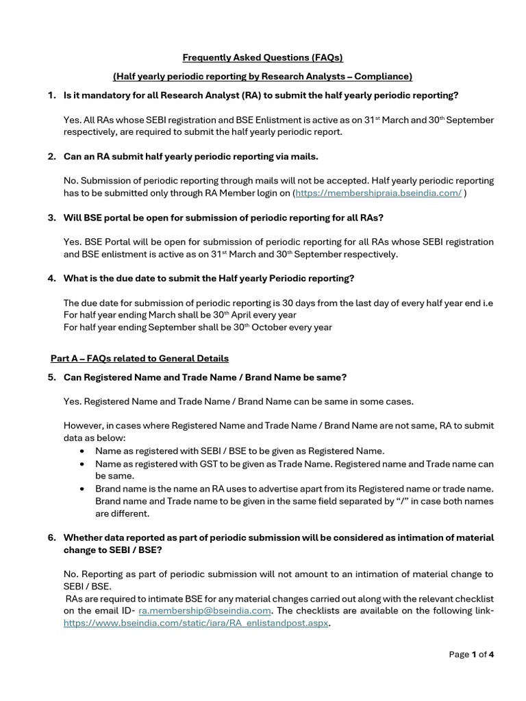 FAQs on Half-Yearly Reporting for RAs | PDF | Business