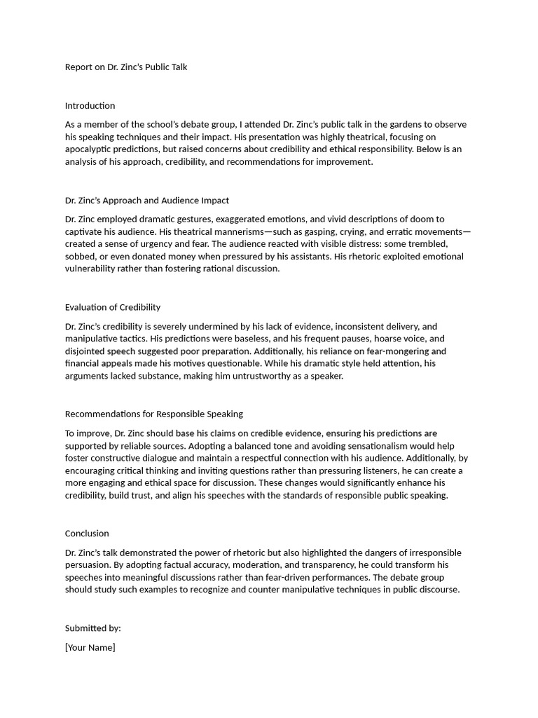 Report On DR Zinc Formal Repoty Exemplar | PDF