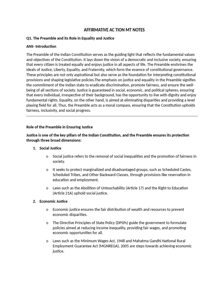 Affirmative Action MT Notes | PDF | Equal Opportunity | Affirmative Action