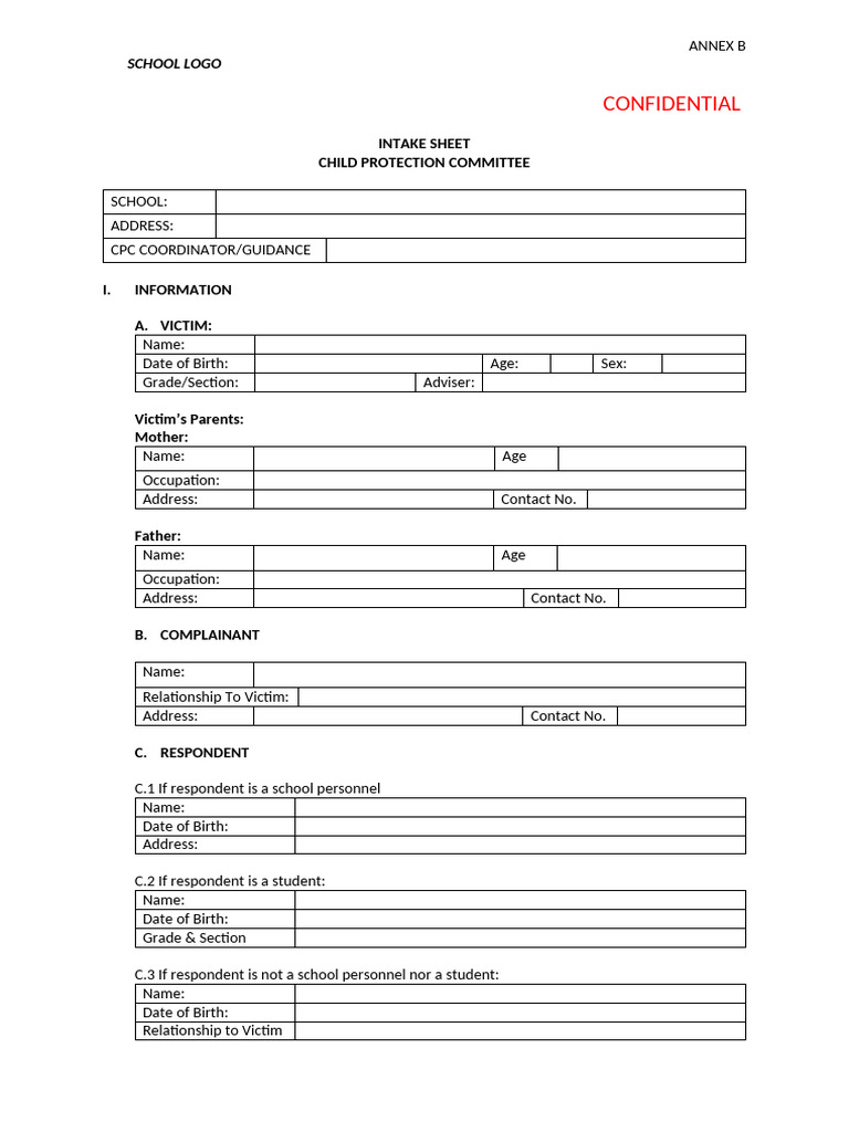 Intake Sheet Template | PDF