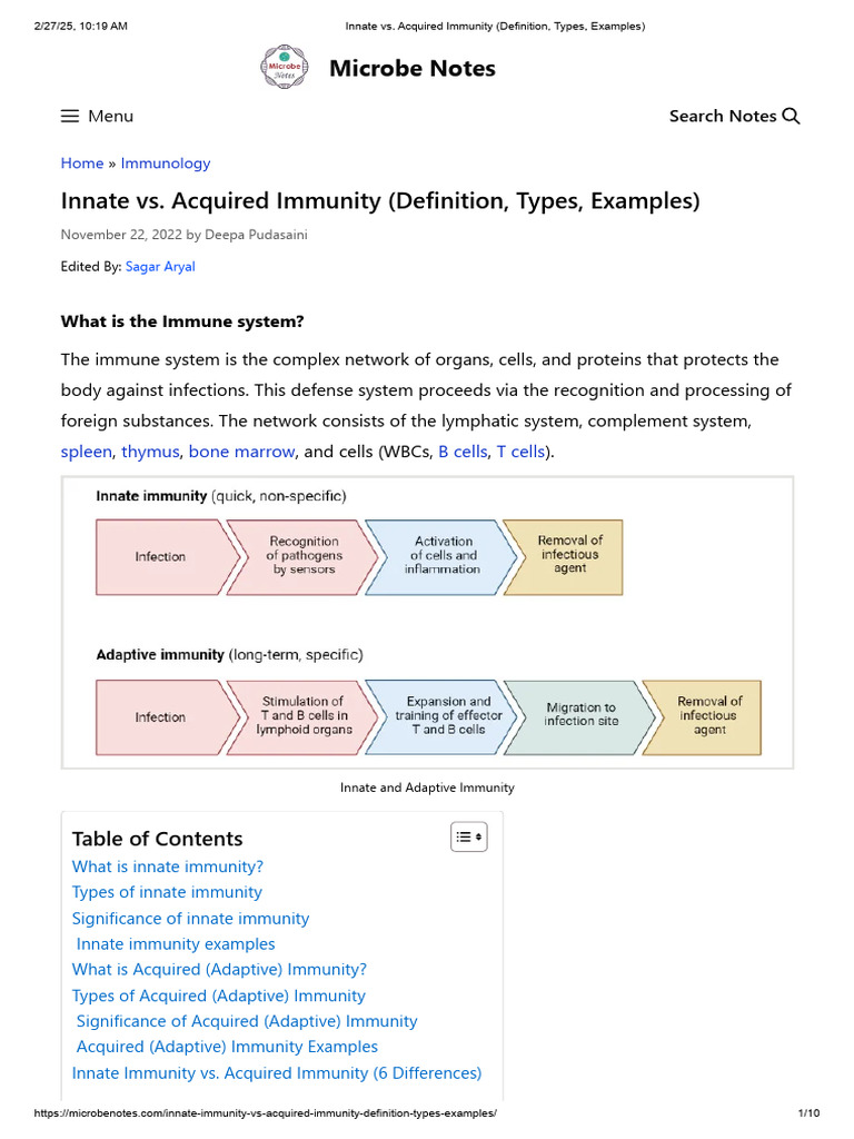Innate vs. Acquired Immunity (Definition, Types, Examples) | PDF | Immune System | Adaptive ...