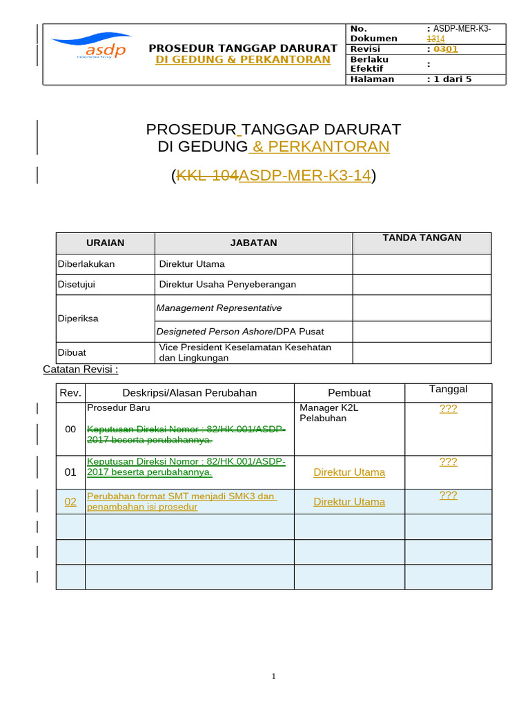 SMK3 - ASDP MERAK Prosedur Tanggap Darurat Di Gedung & Perkantoran ...