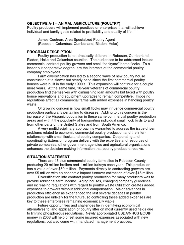 Objective A-1 - Animal Agriculture (Poultry) | PDF | Poultry Farming ...