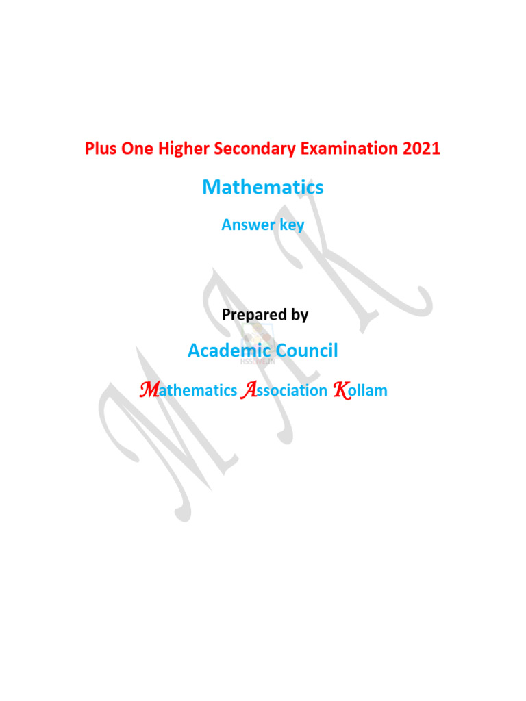 Plus One Mathematics Exam 2021 Answer Key | PDF | Elementary Geometry ...