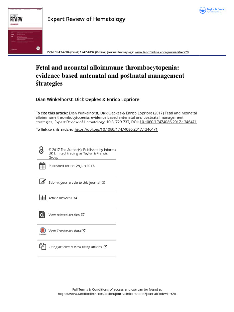 Fetal and Neonatal Alloimmune Thrombocytopenia Evidence Based Antenatal ...