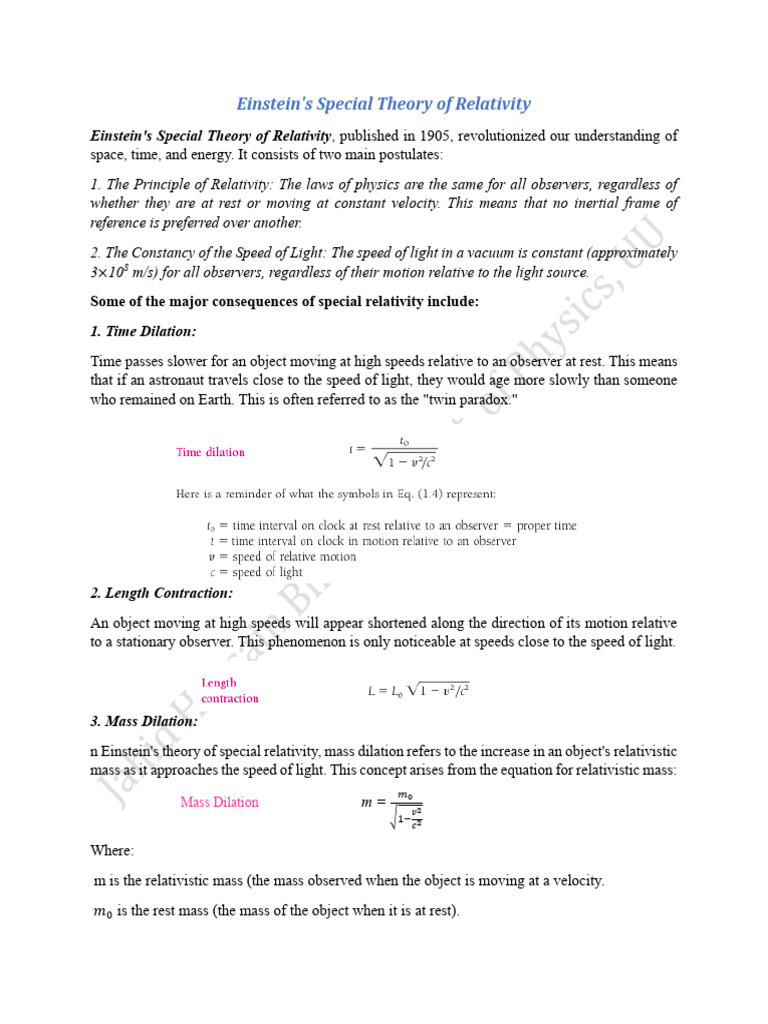 Einstein's Special Relativity Explained | PDF | Special Relativity | Mass