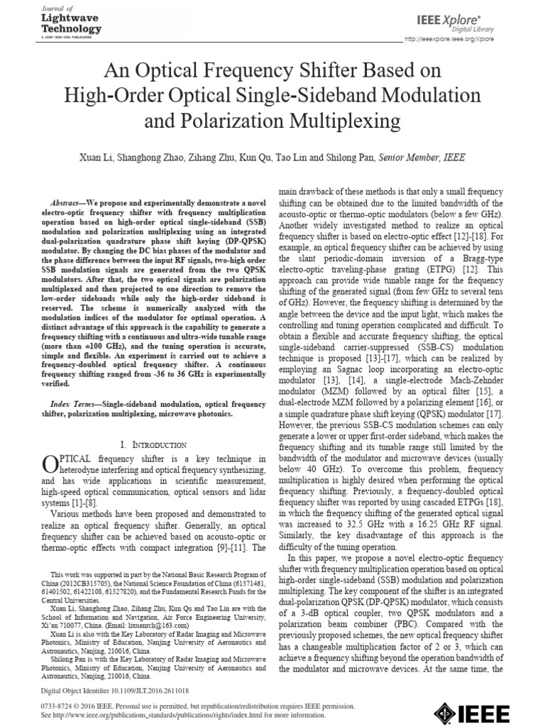 An Optical Frequency Shifter Based On High-Order Optical Single ...