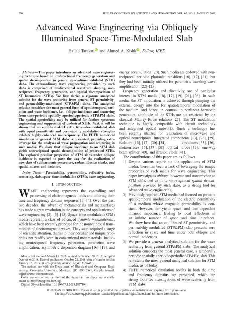 Advanced Wave Engineering Via Obliquely Illuminated Space-Time-Modulated Slab | PDF ...