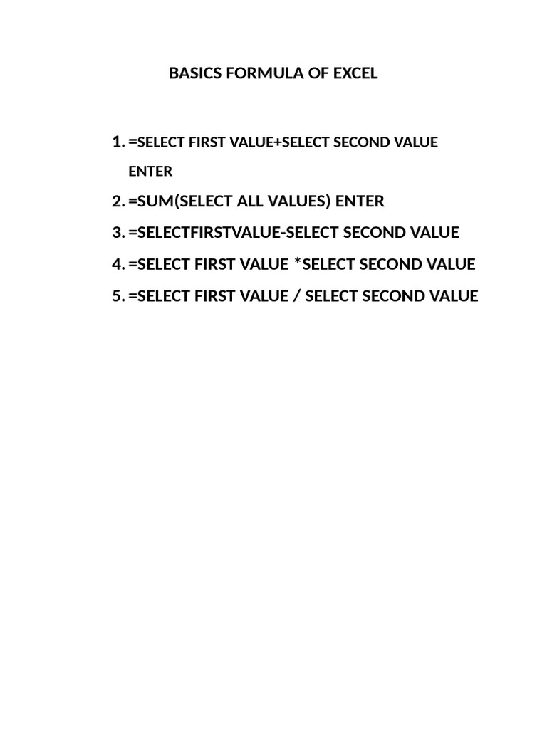 Basics Formula of Excel | PDF