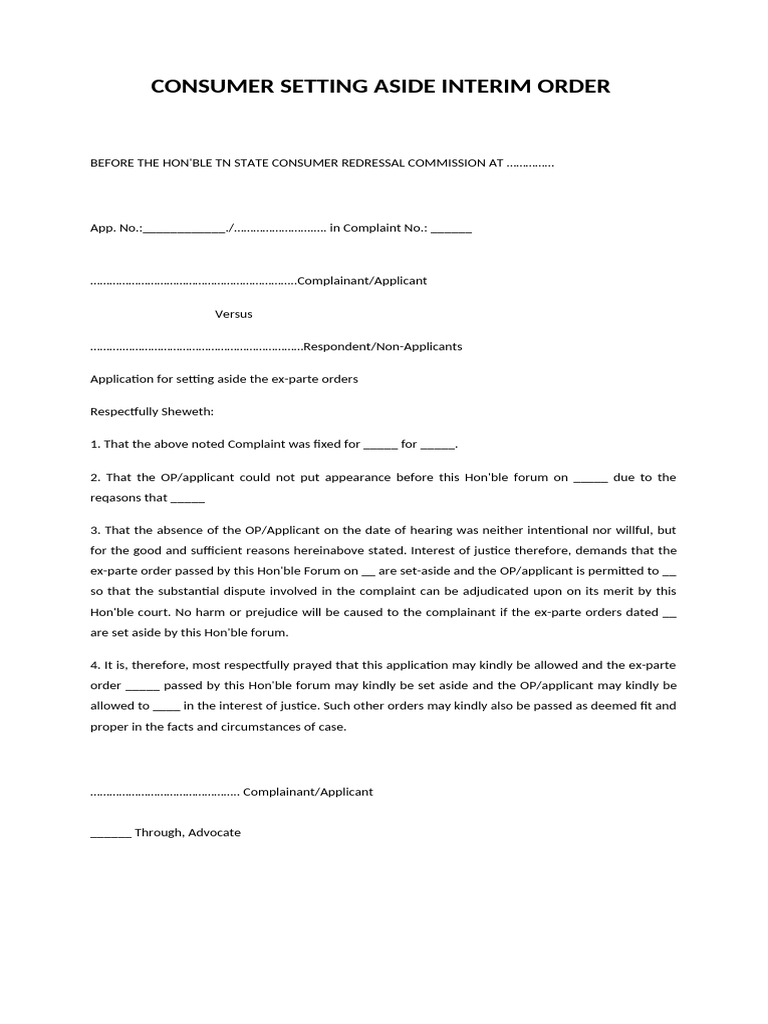 Consumer Setting Aside Interim Order | PDF