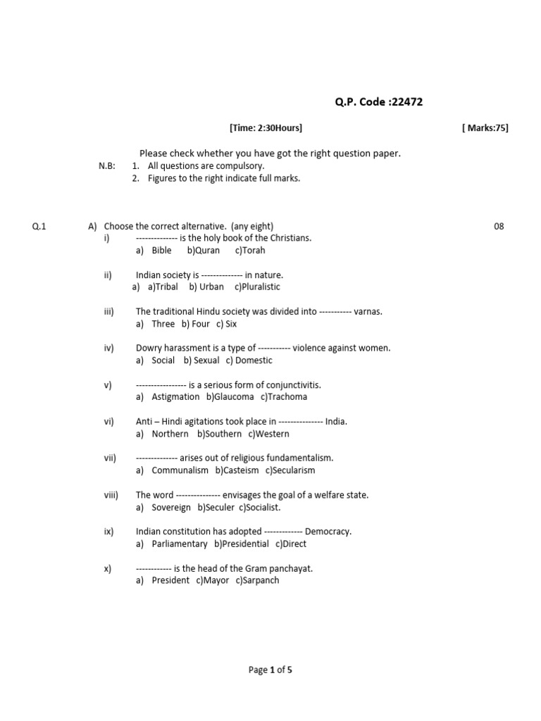 Please Check Whether You Have Got The Right Question Paper.: Q.P. Code ...