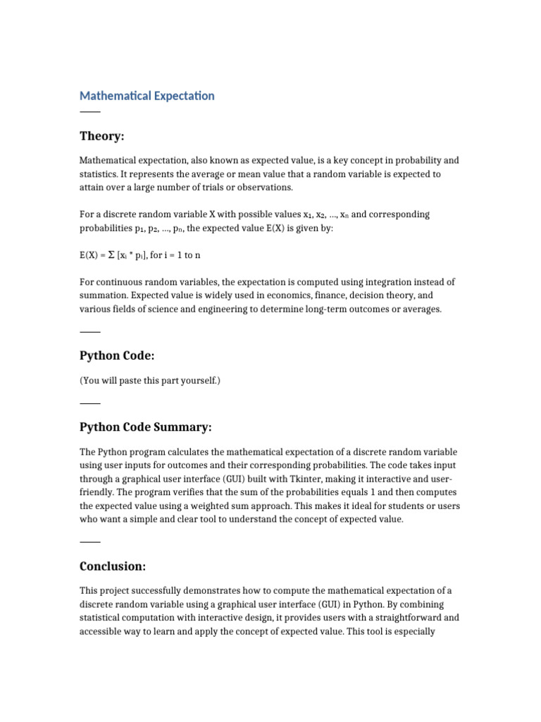 Mathematical Expectation Project | PDF