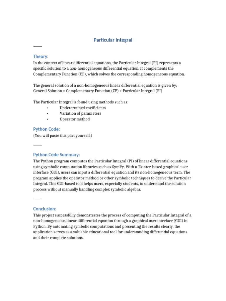 Particular Integral Project-1 | PDF