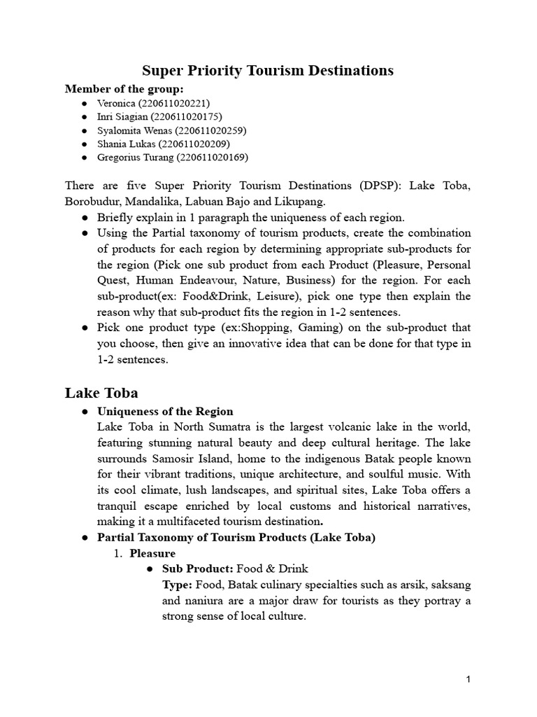 Super Priority Tourism Destinations (TB) by Group | PDF | Tourism
