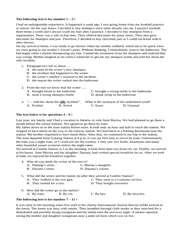 Daily Test Recount Text Kls 8 | PDF