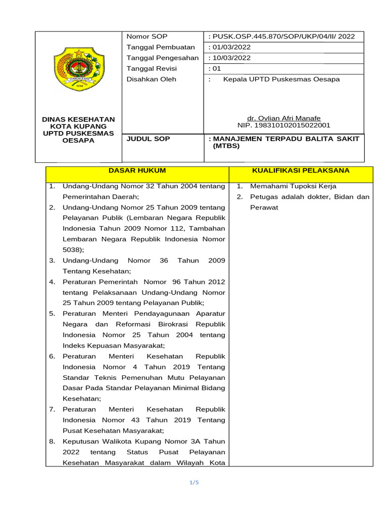 SOP PELAYANAN MTBS FIX | PDF